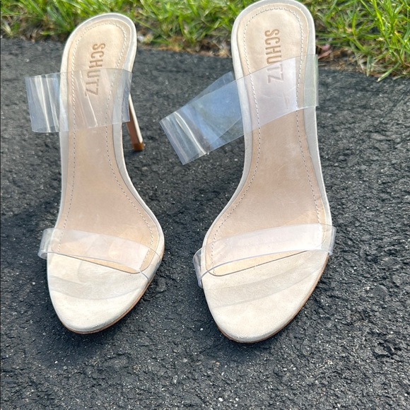 SCHUTZ | Shoes | Schutz Cream Heels With Transparent Straps | Poshmark